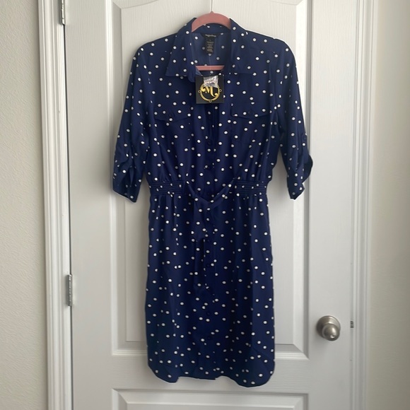 Millennium | Dresses | Nwt Millenium Navy Blue Dress With White Polka ...